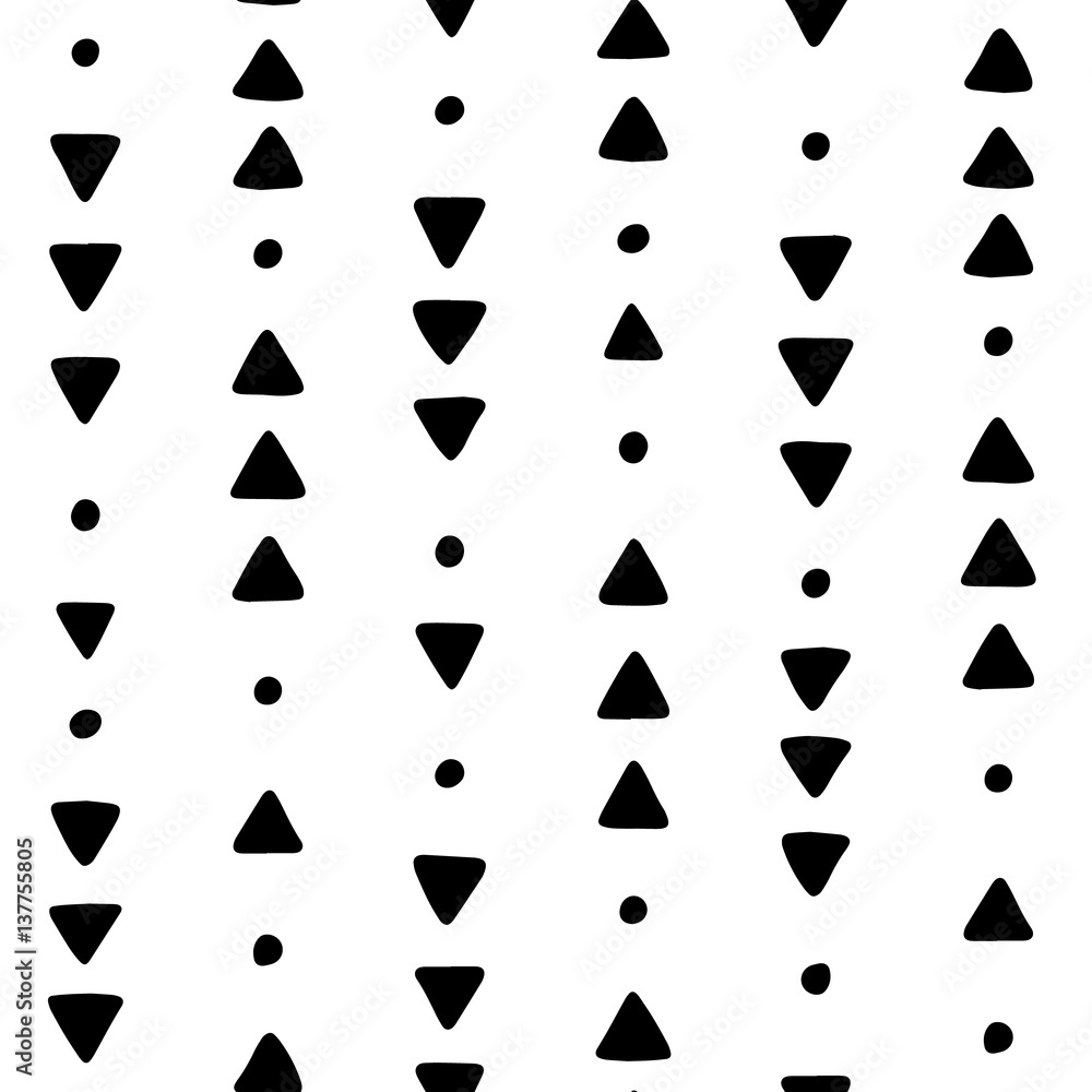 Seamless hand drawn geometric tribal pattern with triangles and dots ...