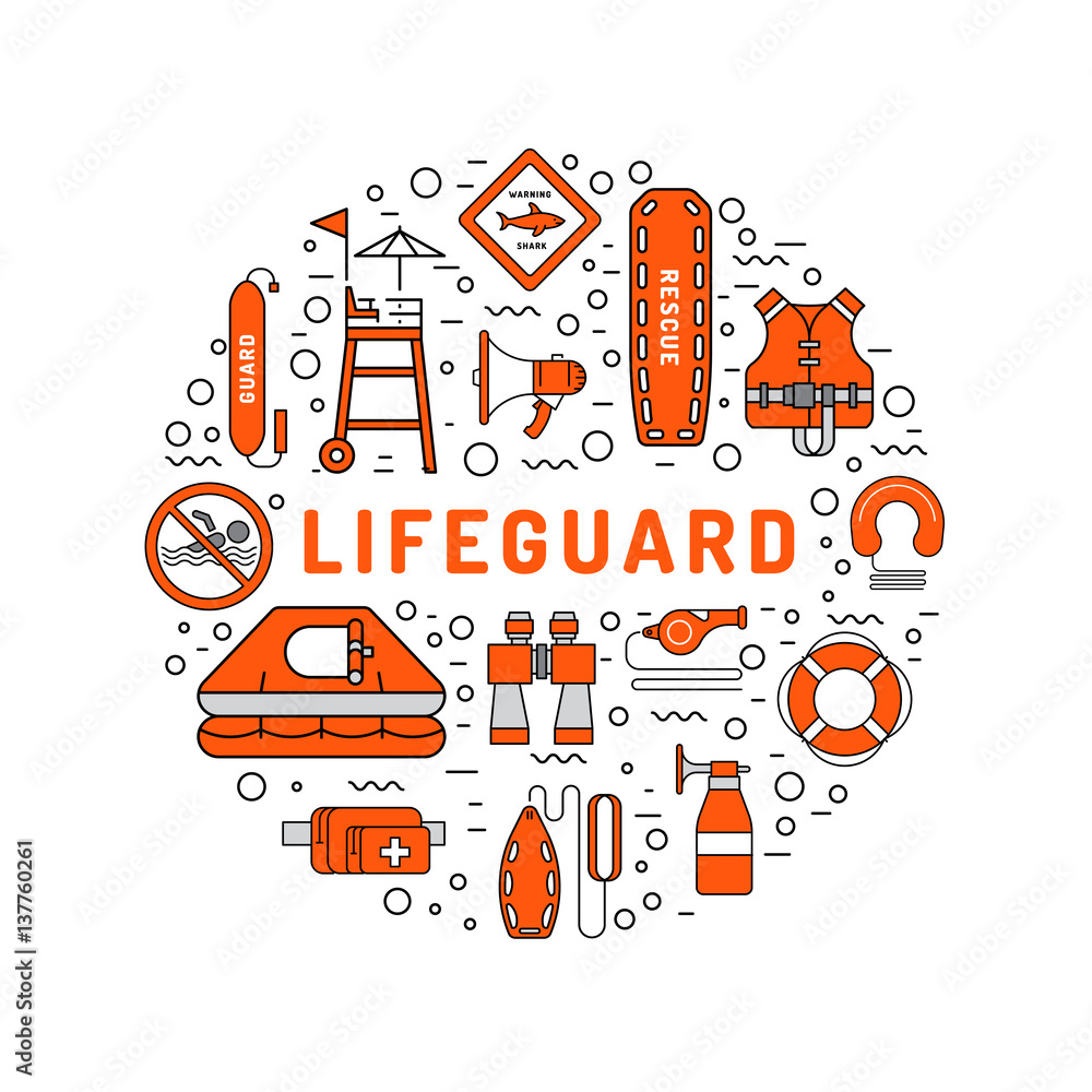 Lifeguard flat outline icon Stock Vector | Adobe Stock