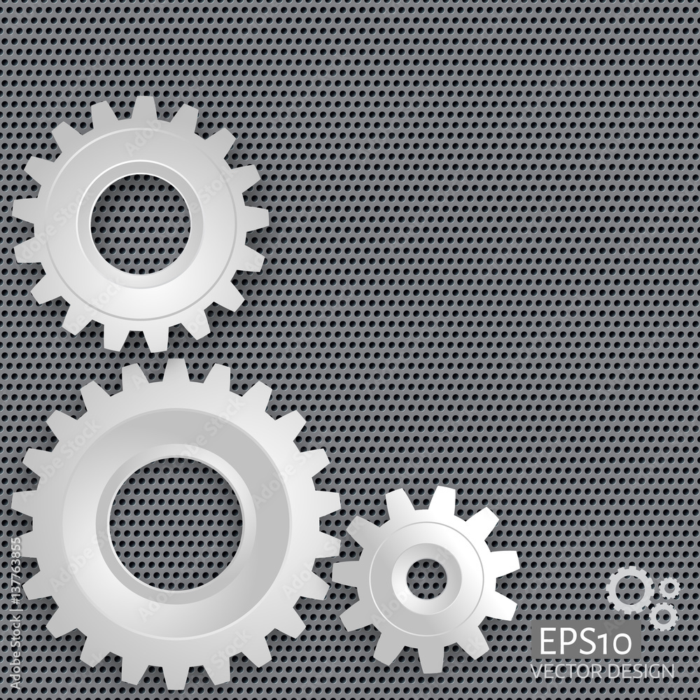 Vector illustration of gears with on the gear on perforated metal ...