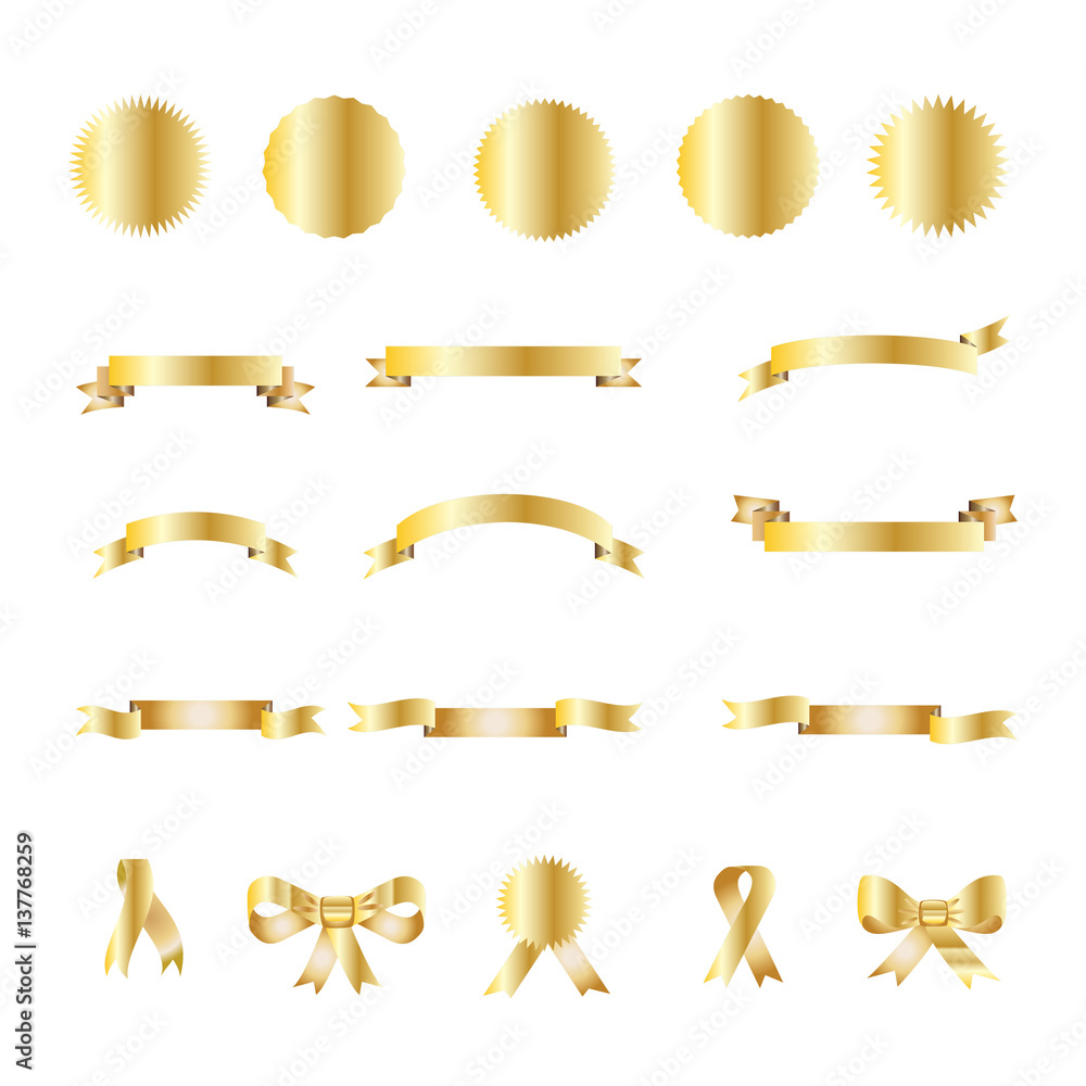 Ribbon. Gold Ribbon label, medal, bow tie icon, label. Ribbon vintage ...