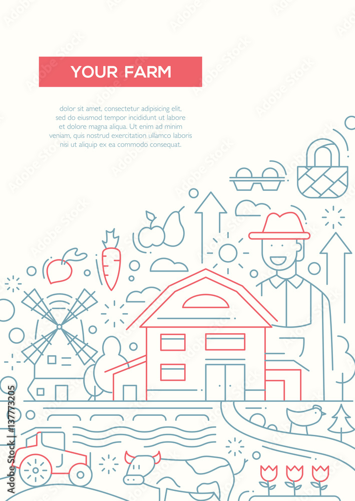 Your Farm - line design brochure poster template A4 Stock Vector ...