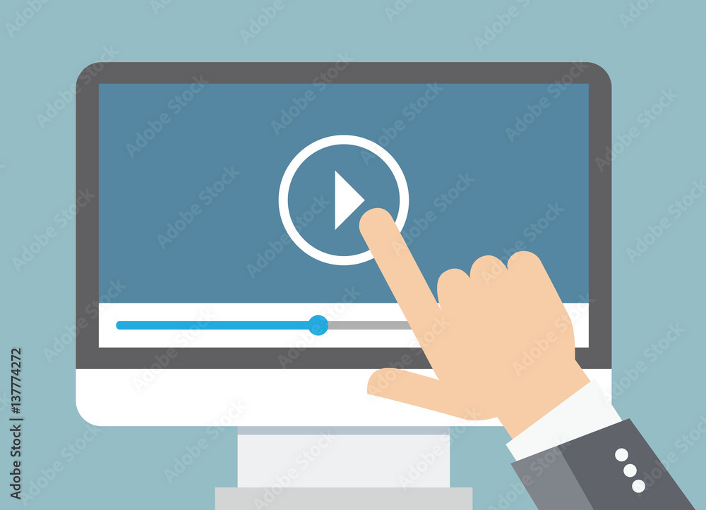 Vector illustration of hand push start button on screen. Stock Vector ...