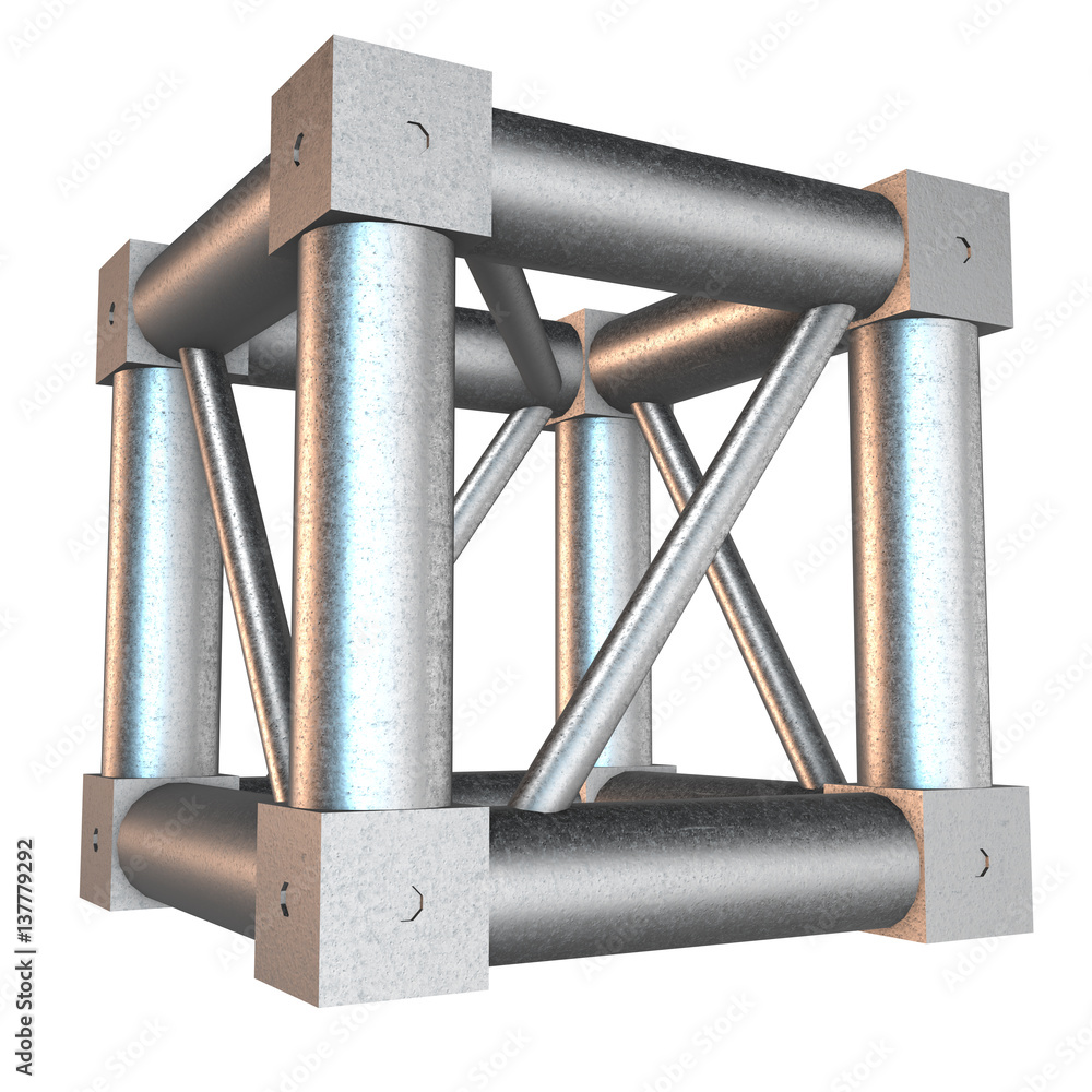 Steel truss girder cube element. 3d render isolated on white Stock ...