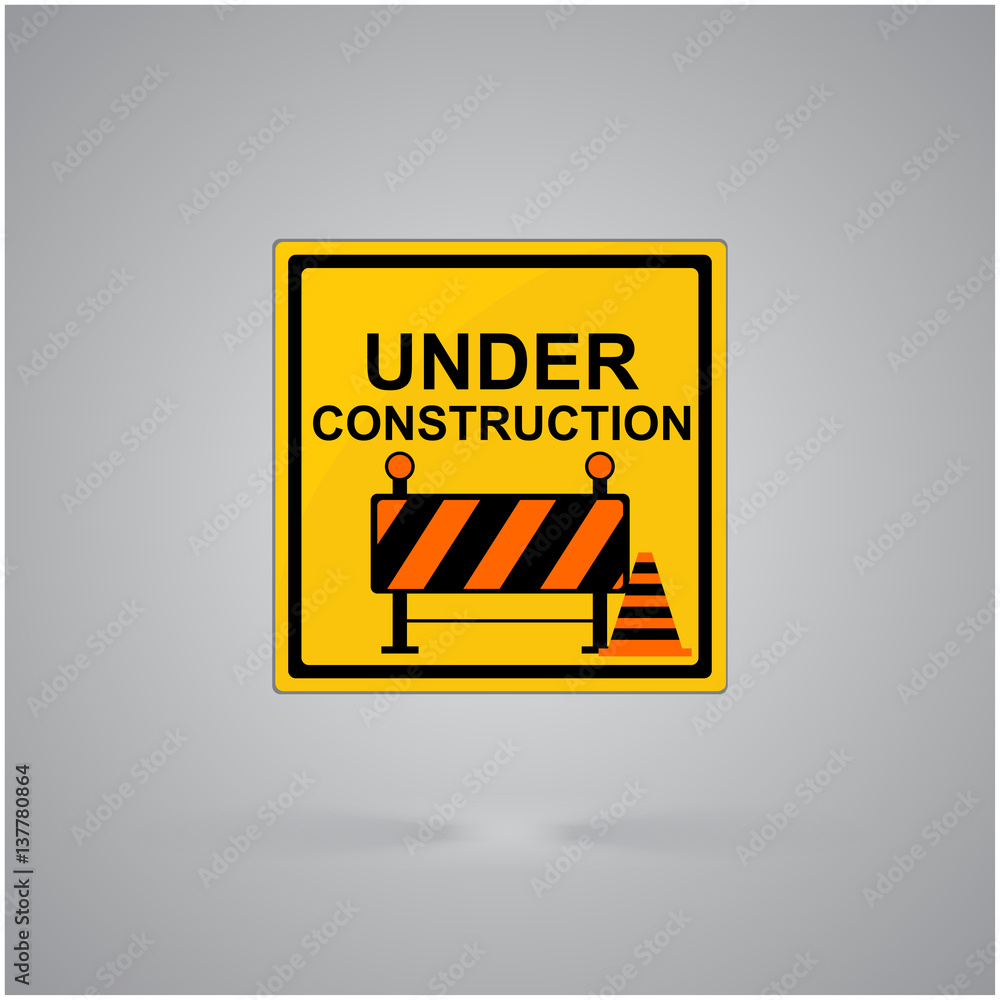 Warning attention sign. Under construction concept in flat design style ...