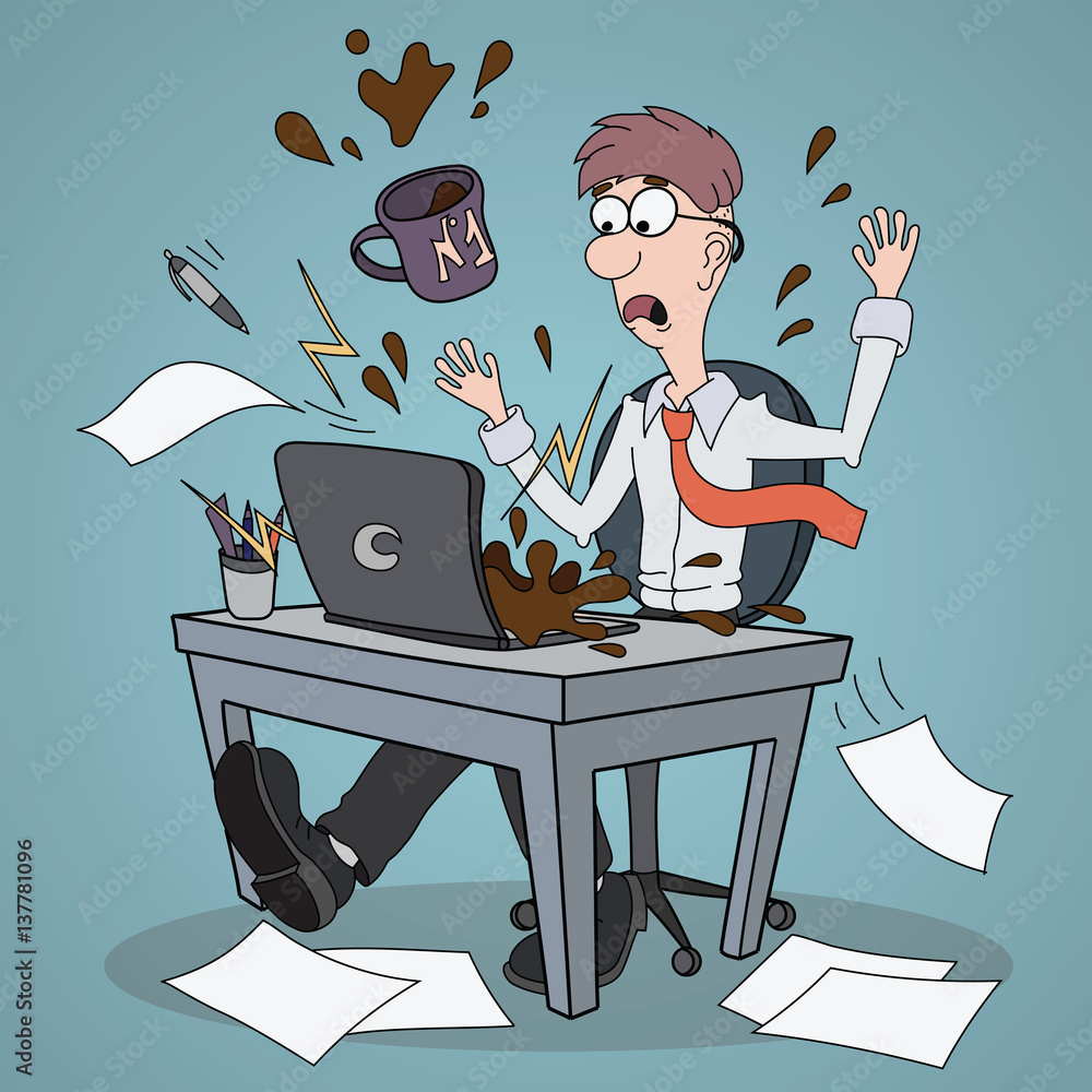 Frustrated At Computer Cartoon