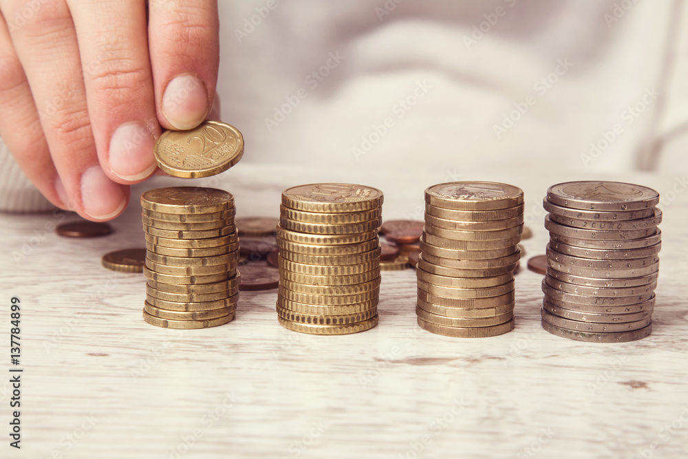 Cash counting. Money on the table. Euro coin stocks. Stock Photo ...