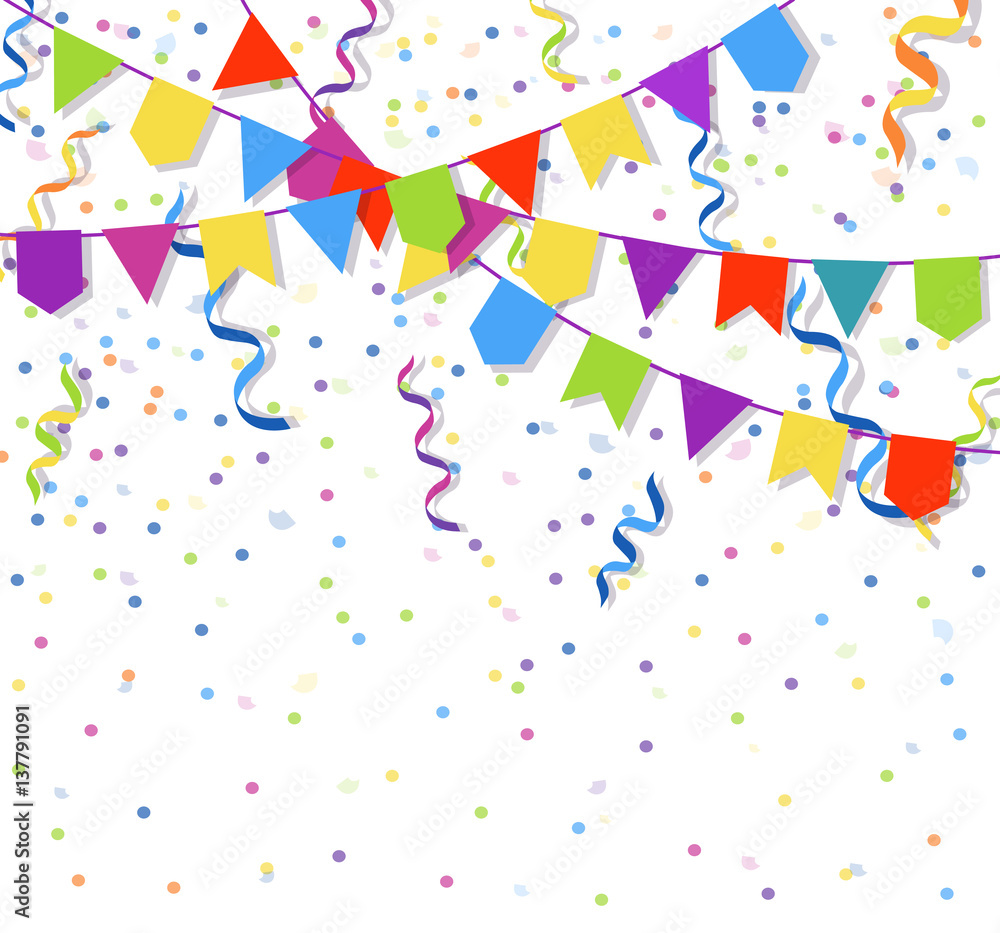 Festive flags garlands and exploding paper bunting confetti vector ...