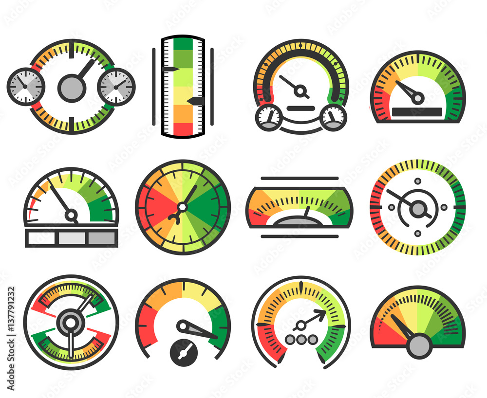 Measuring guage device vector icons. Measurement and measure, level ...