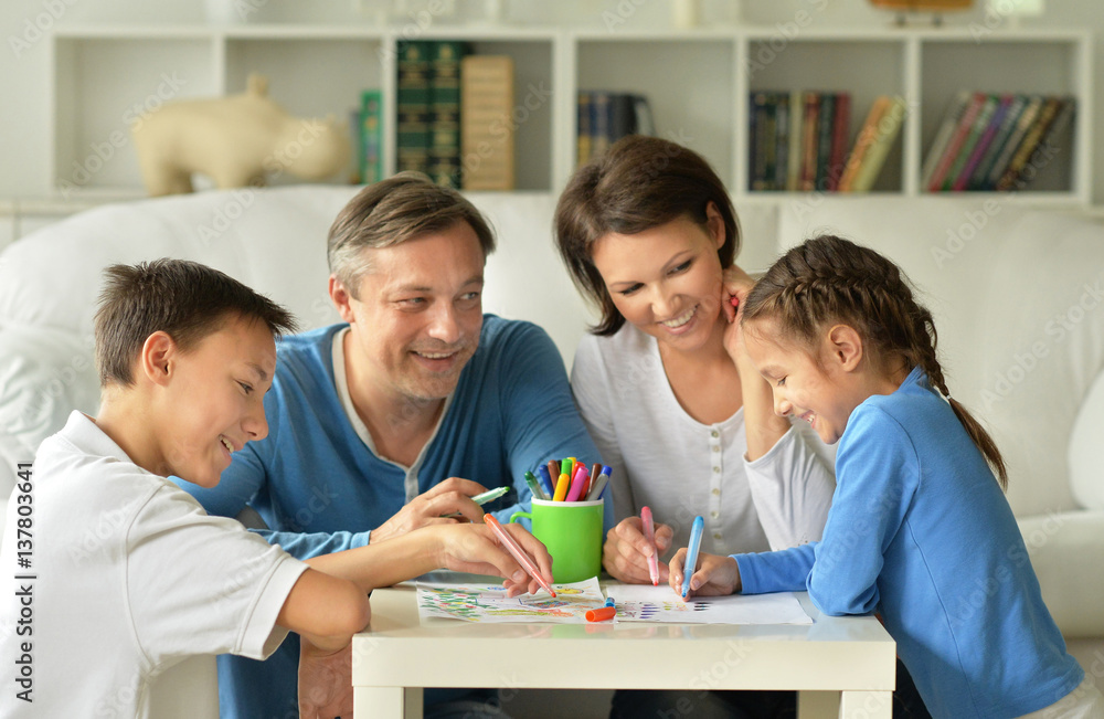 big happy family drawing together Stock Photo | Adobe Stock