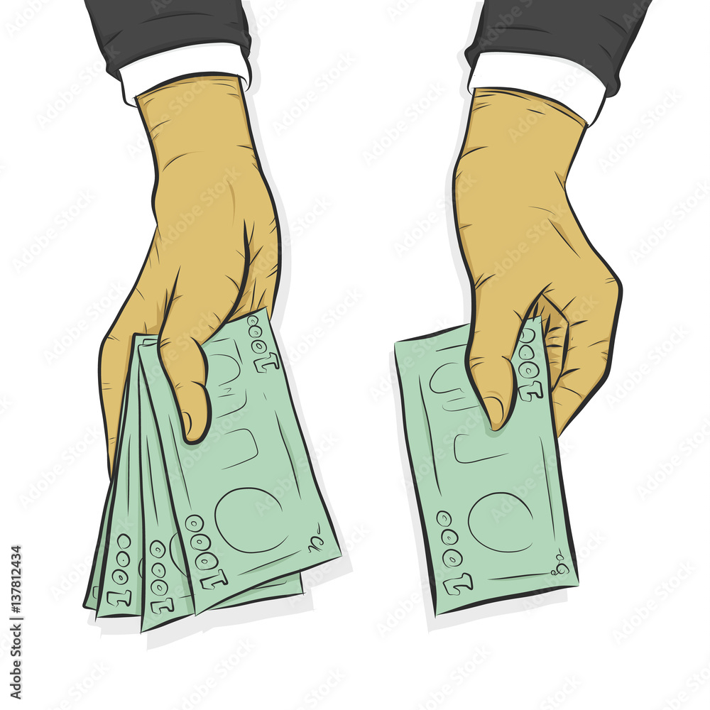 Hand holding money vector on white background.Hand with money sketch ...