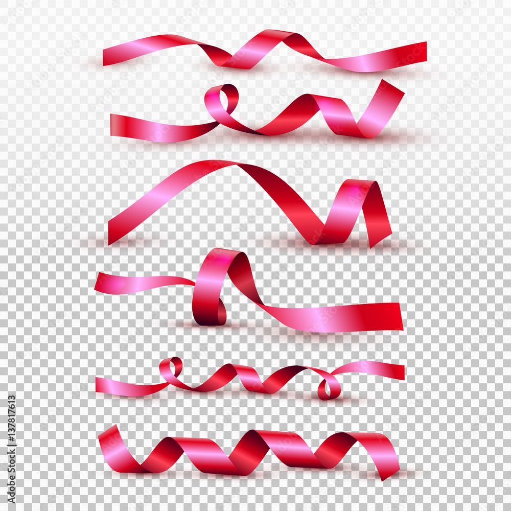 Set of red satin ribbon isolated on transparent background. Vector ...