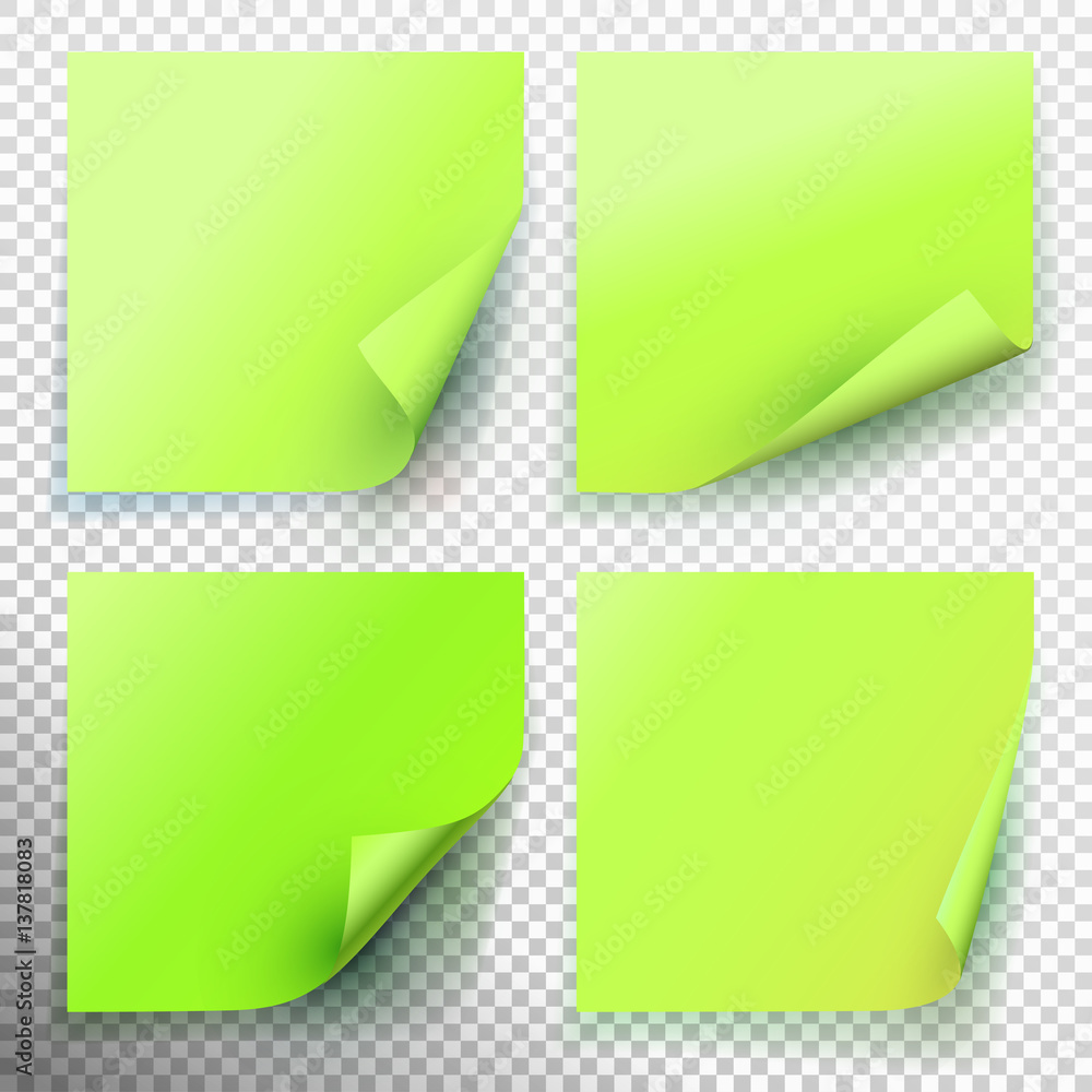 Set of green sticky note isolated on transparent background. Vector ...