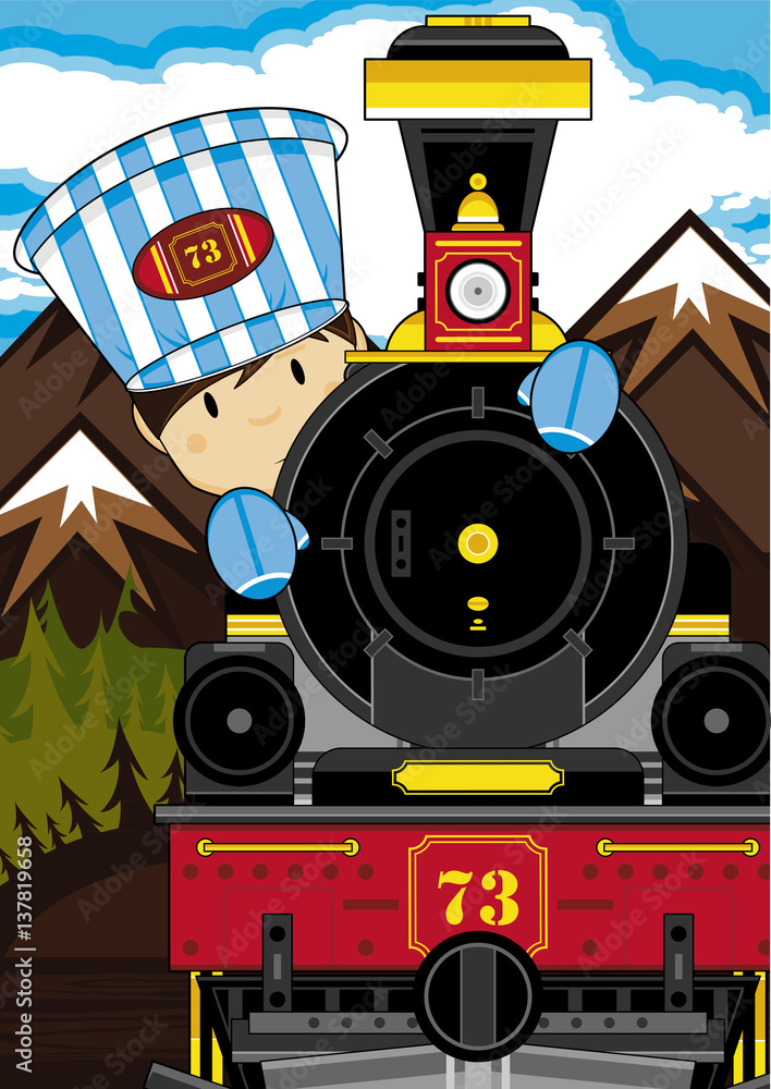 Cartoon Wild West Train and Driver Stock Vector | Adobe Stock