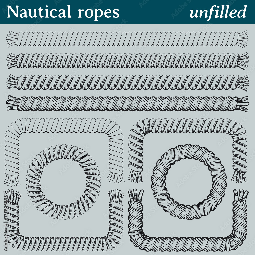 Nautical ropes, unfilled. 4 different brushes of nautical ropes with ...