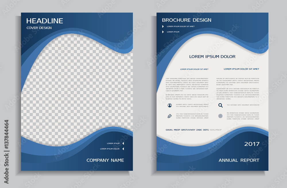 Blue flyer design template with wavy background, front and back ...