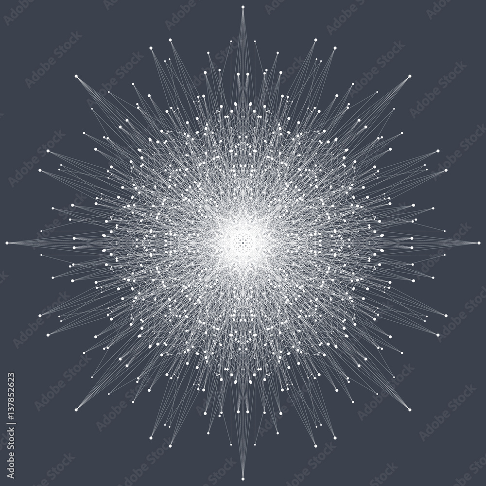 Fractal element with connected lines and dots. Big data complex. Virtual background ...