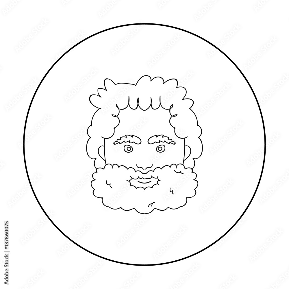 Caveman face icon in outline style isolated on white background. Stone ...