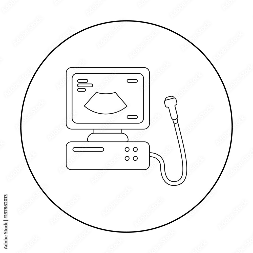 Ultrasound diagnostic icon in outline style isolated on white ...