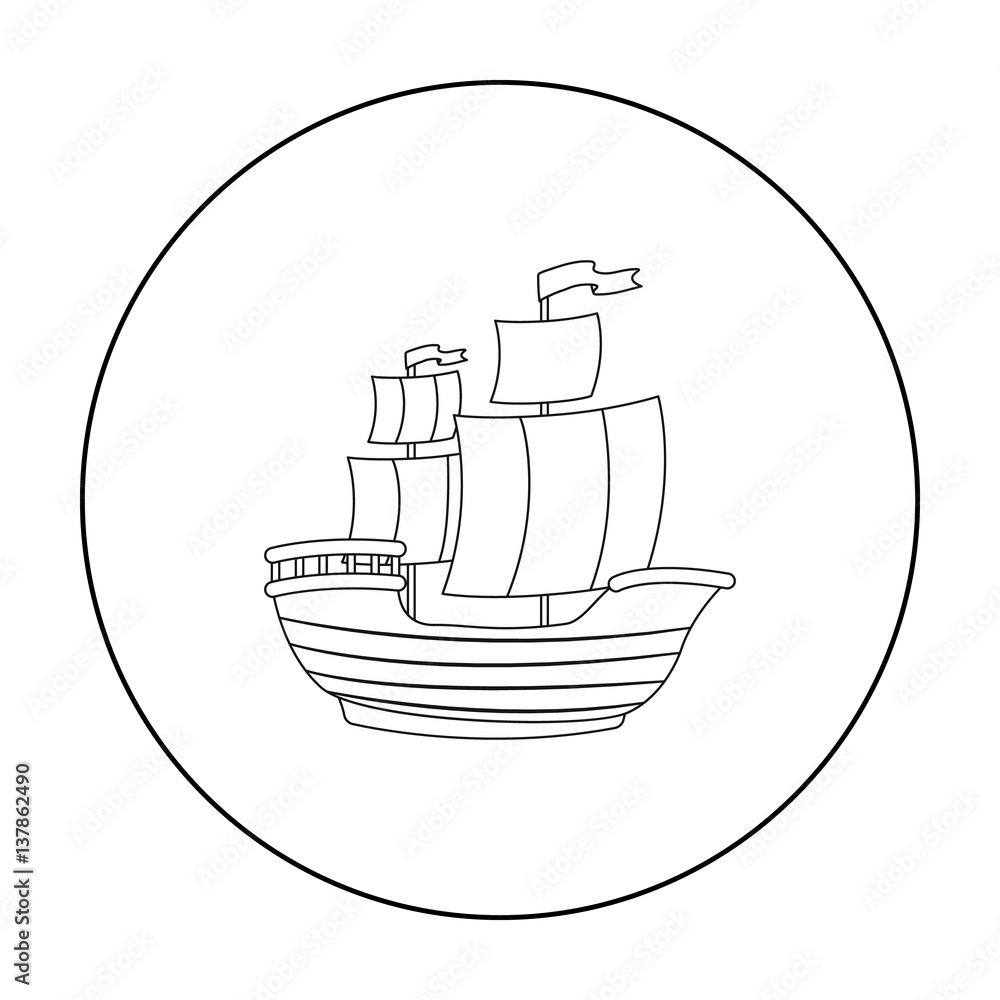 Pirate ship icon in outline style isolated on white background. Pirates ...