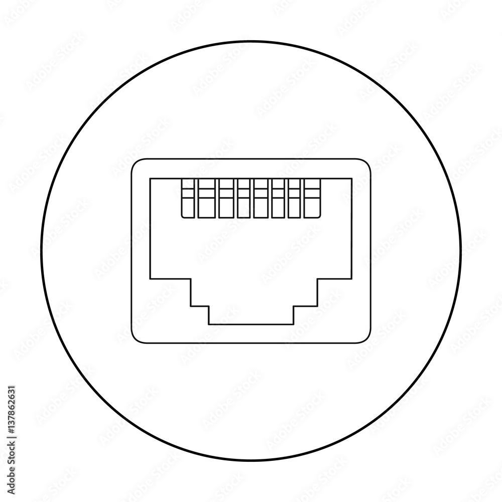 LAN port icon in outline style isolated on white background. Personal ...