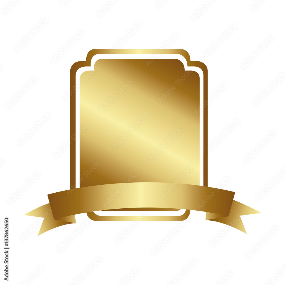 golden decorative heraldic rounded rectangle frame design with ribbon ...