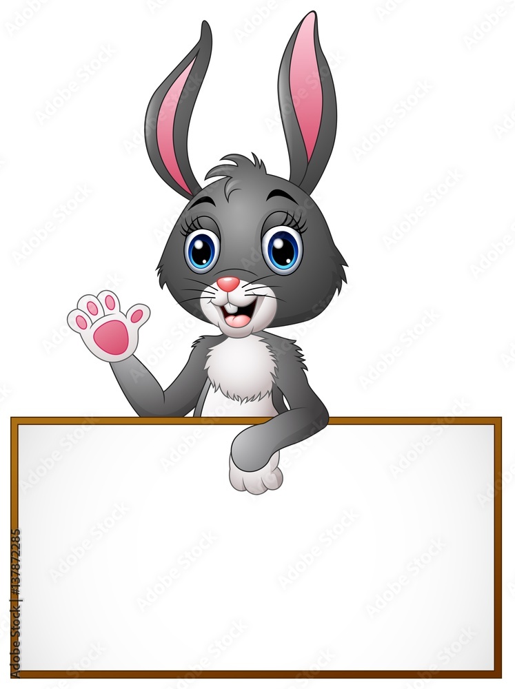 Cartoon bunny waving hand with holding blank sign Stock Vector | Adobe ...