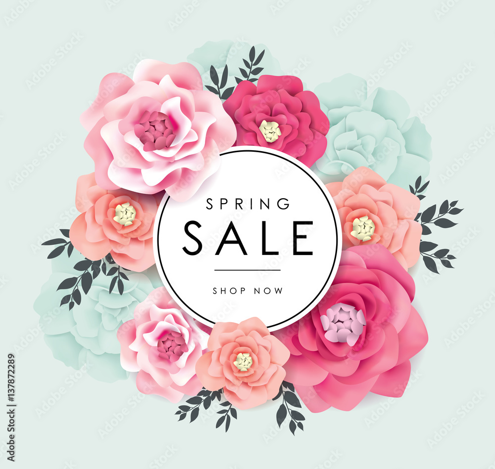Spring sale poster with beautiful blossom flowers Stock Vector | Adobe ...