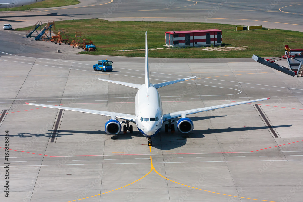 Top view airplane at airport apron Stock Photo | Adobe Stock