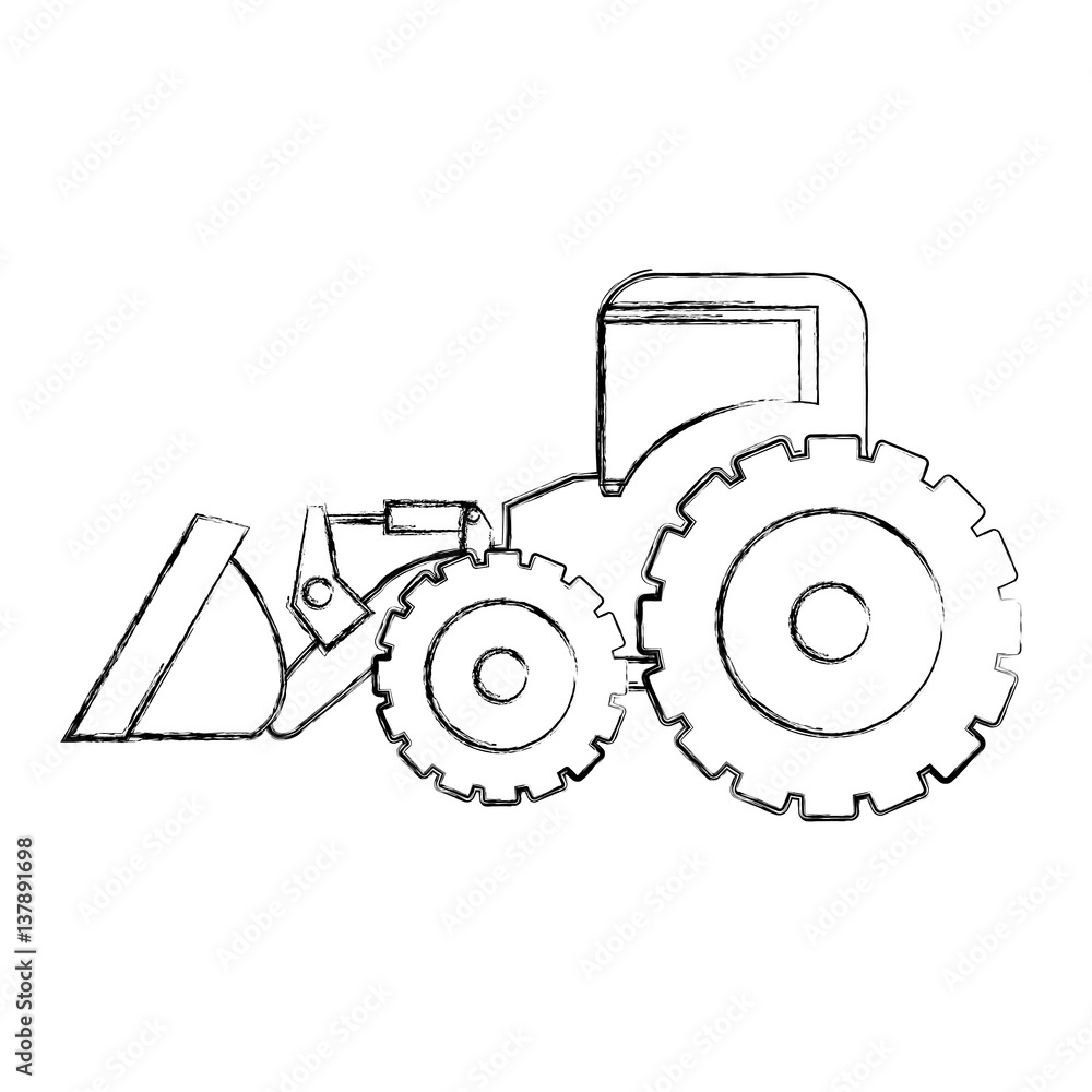 monochrome contour hand drawing of tractor loader building machine ...