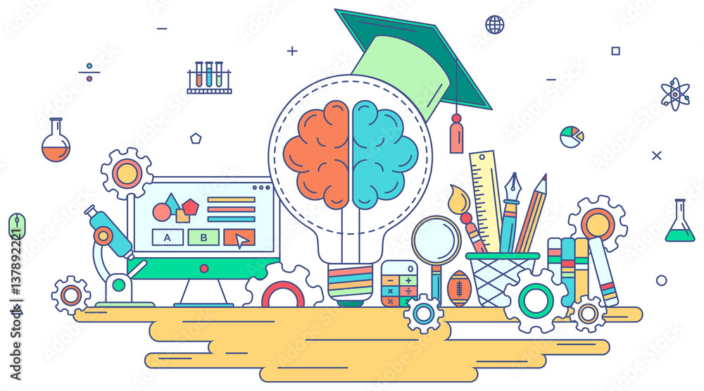 Flat line knowledge and creative education graphic design with ... Flat line knowledge and creative education graphic design with ...