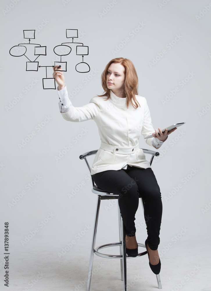 Woman drawing flowchart, business process concept Stock Photo | Adobe Stock