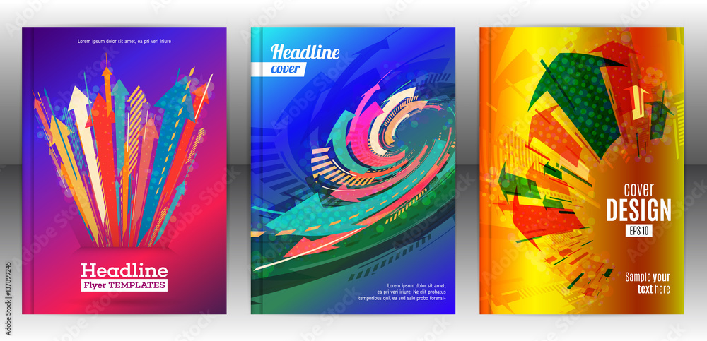 Abstract arrows vector brochure template. Flyer with arrows, stripes ...