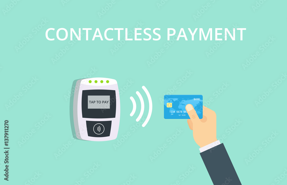 NFC Payment vector illustration in flat style. Pos terminal confirms ...