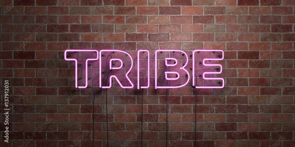 TRIBE - fluorescent Neon tube Sign on brickwork - Front view - 3D ...
