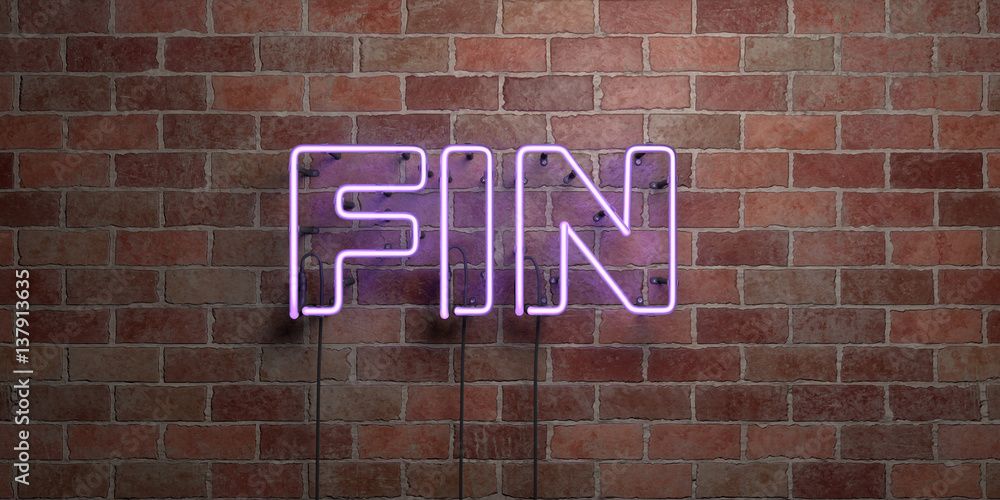 FIN - fluorescent Neon tube Sign on brickwork - Front view - 3D ...