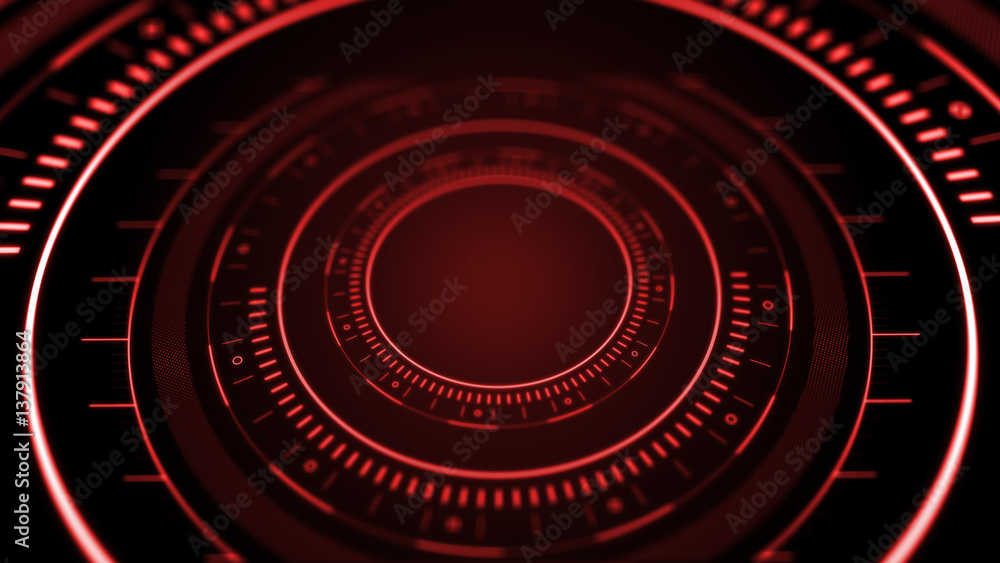 Side view of abstract digital circle on dark background. Hi-tech concept. 3D Rendering. High ...