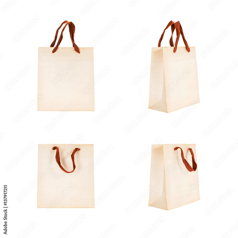 Collection of brown paper bag in different composition, isolated on ...