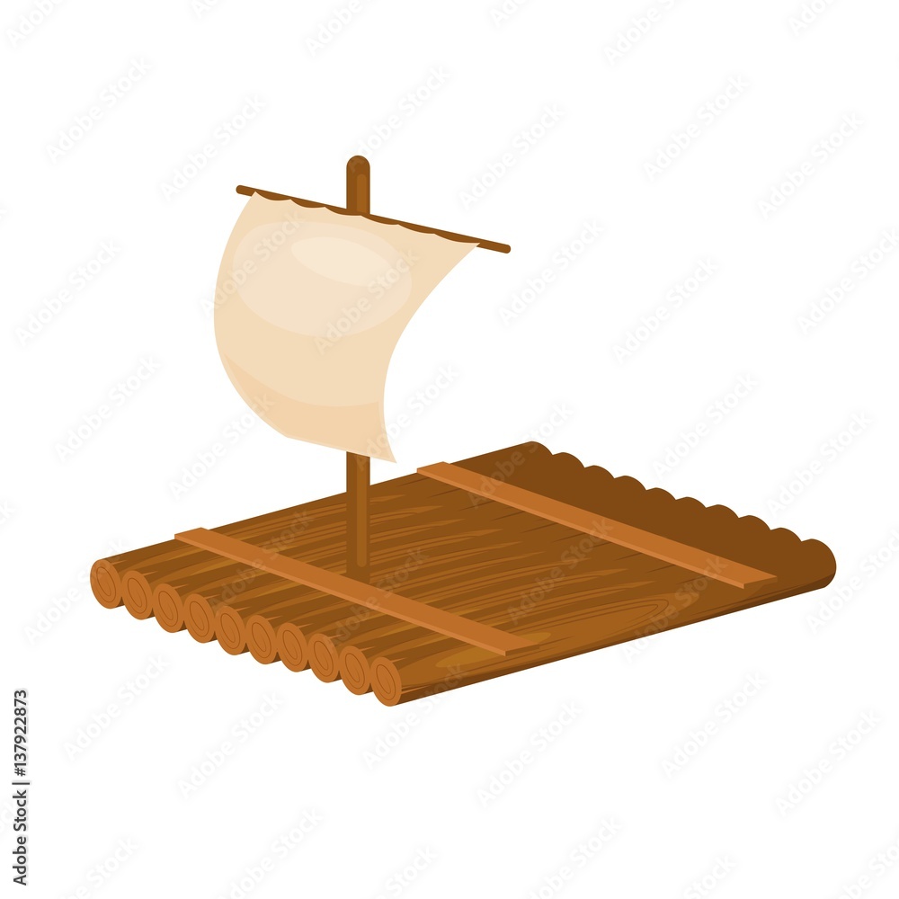 Wooden raft with sail. Vector Isolated Illustration Stock Vector ... Wooden raft with sail. Vector Isolated Illustration Stock Vector ...