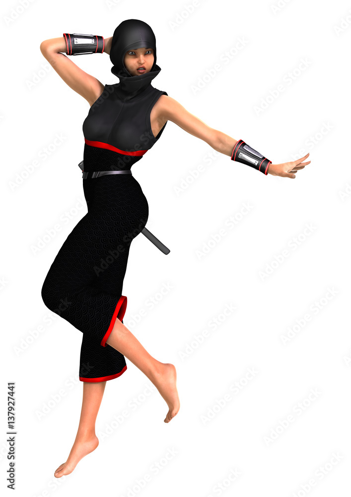3D Rendering Female Ninja on White Stock Illustration | Adobe Stock