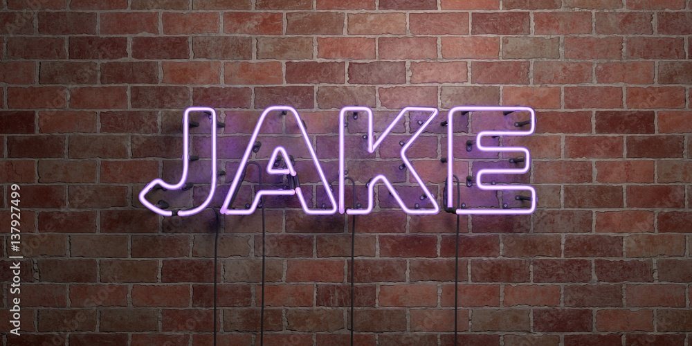 JAKE - fluorescent Neon tube Sign on brickwork - Front view - 3D ...