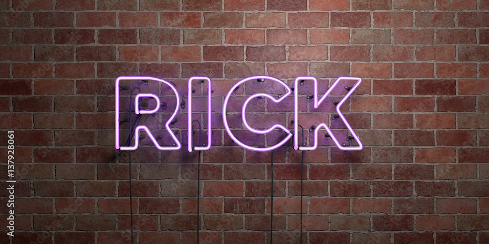 RICK - fluorescent Neon tube Sign on brickwork - Front view - 3D ...