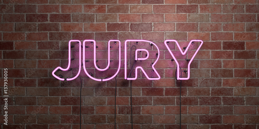 JURY - fluorescent Neon tube Sign on brickwork - Front view - 3D ...