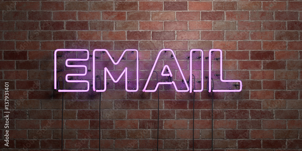 EMAIL - fluorescent Neon tube Sign on brickwork - Front view - 3D ...