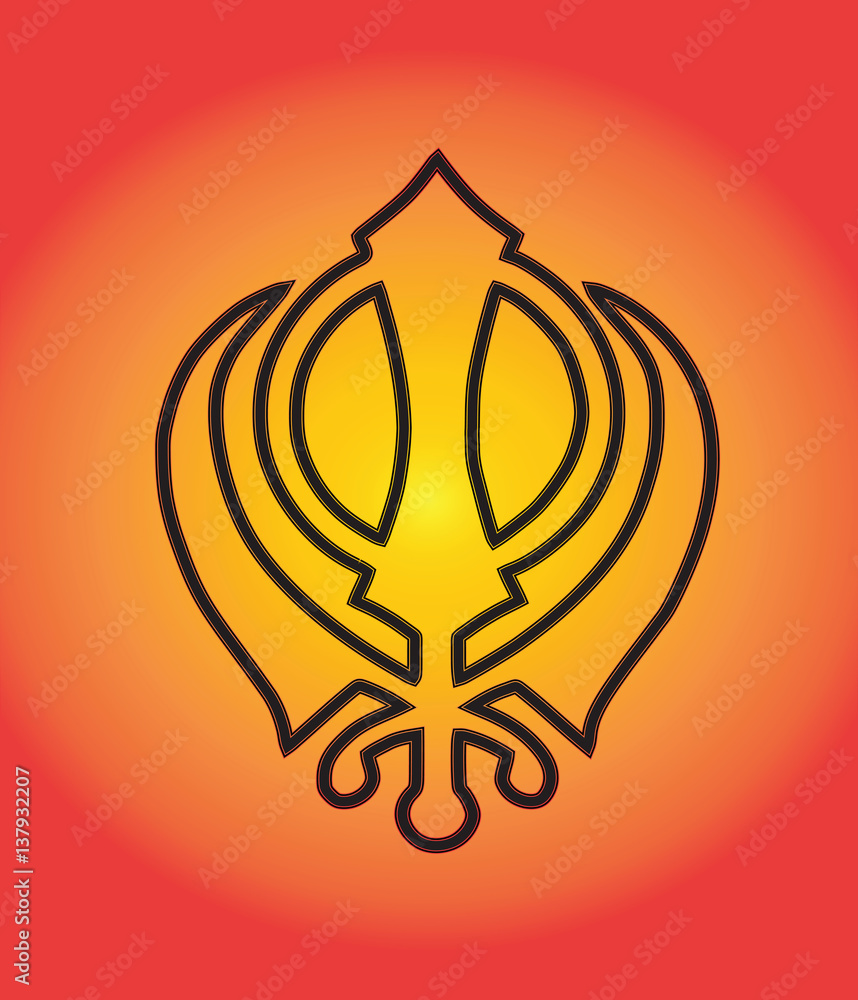 The main symbol of Sikhism – sign Khanda. Red and gold gradient ...