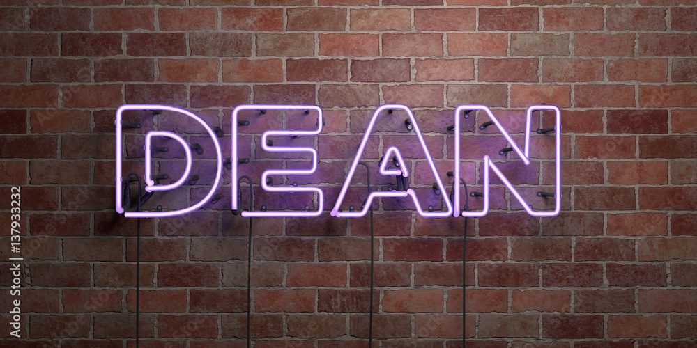 DEAN - fluorescent Neon tube Sign on brickwork - Front view - 3D ...