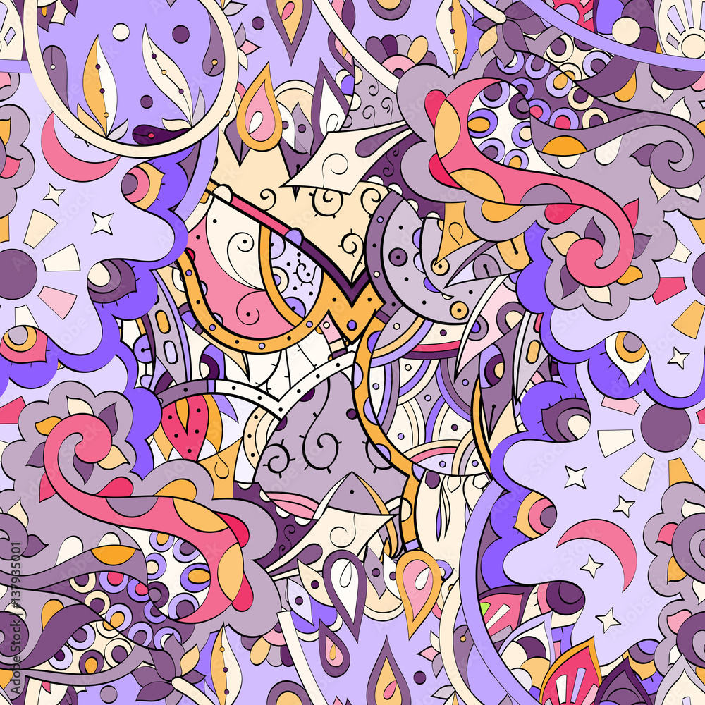 Tracery seamless calming pattern. Mehndi design. Ethnic colorful doodle ...