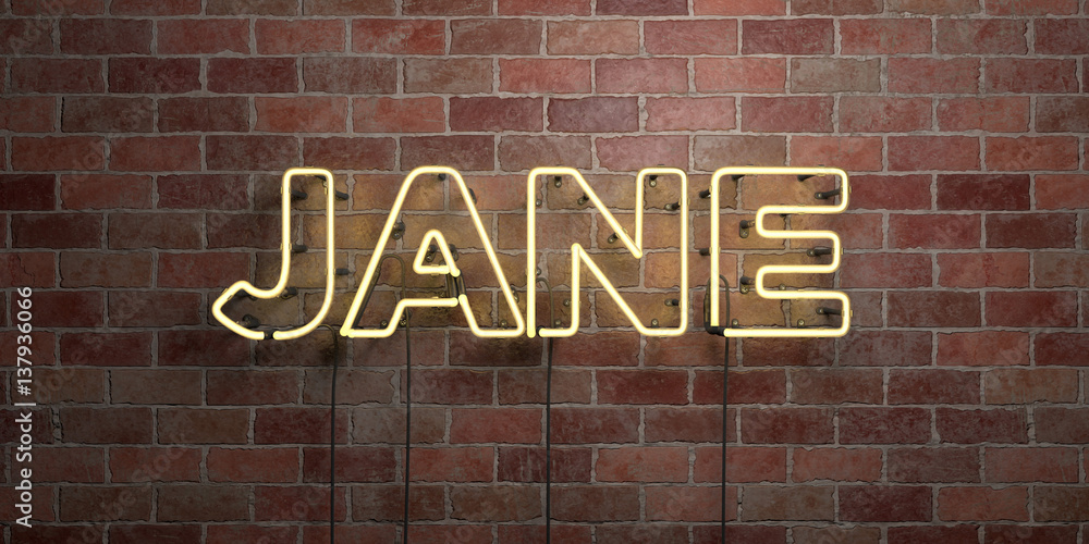 JANE - fluorescent Neon tube Sign on brickwork - Front view - 3D ...