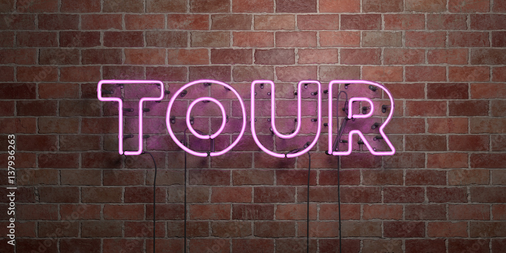 TOUR - fluorescent Neon tube Sign on brickwork - Front view - 3D ...