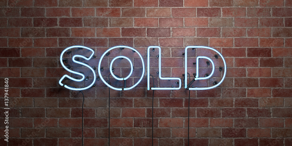 SOLD - fluorescent Neon tube Sign on brickwork - Front view - 3D ...
