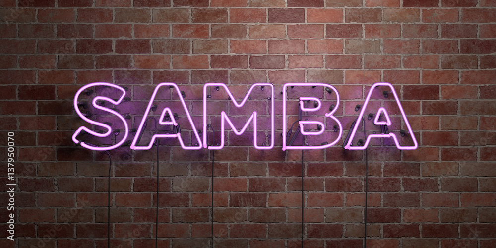 SAMBA - fluorescent Neon tube Sign on brickwork - Front view - 3D ...